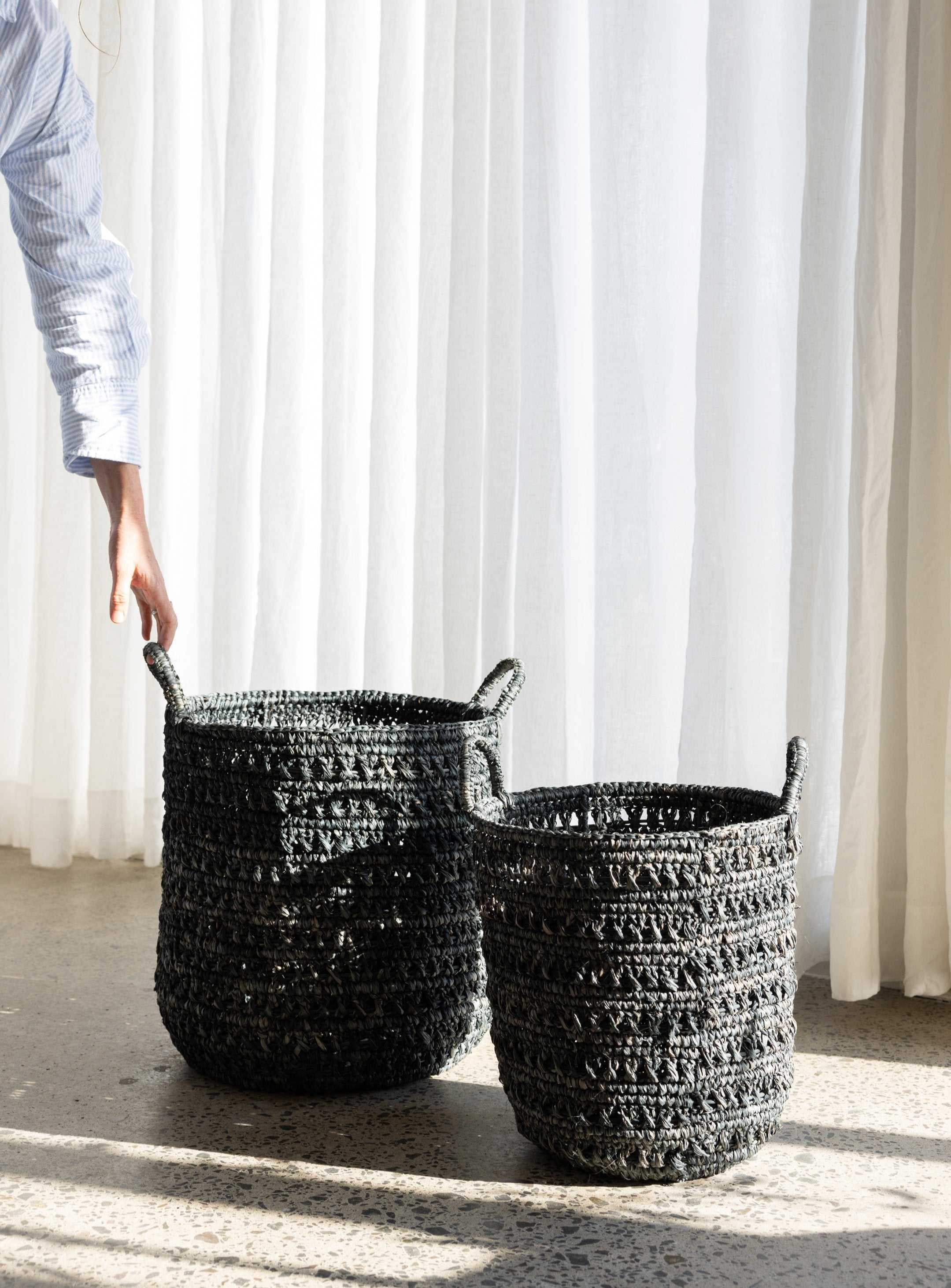 Ingrid Raffia Basket Set Of 2 / Charcoal – EDITION